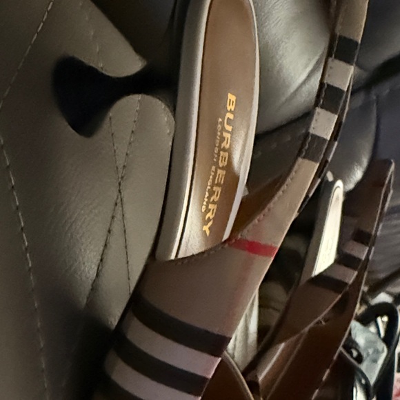 Burberry | Shoes | Burberry Striped Heels Black Brown And Red | Poshmark